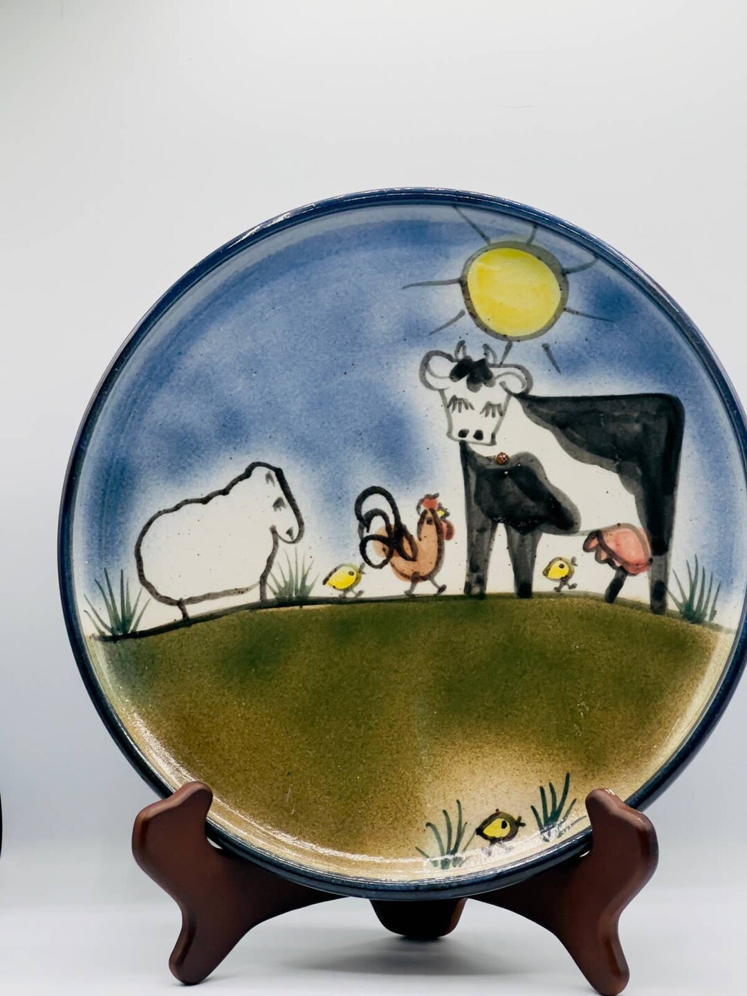 Art Pottery Stoneware Folk Art Plate With Cows, Sheep, and Ducklings ...
