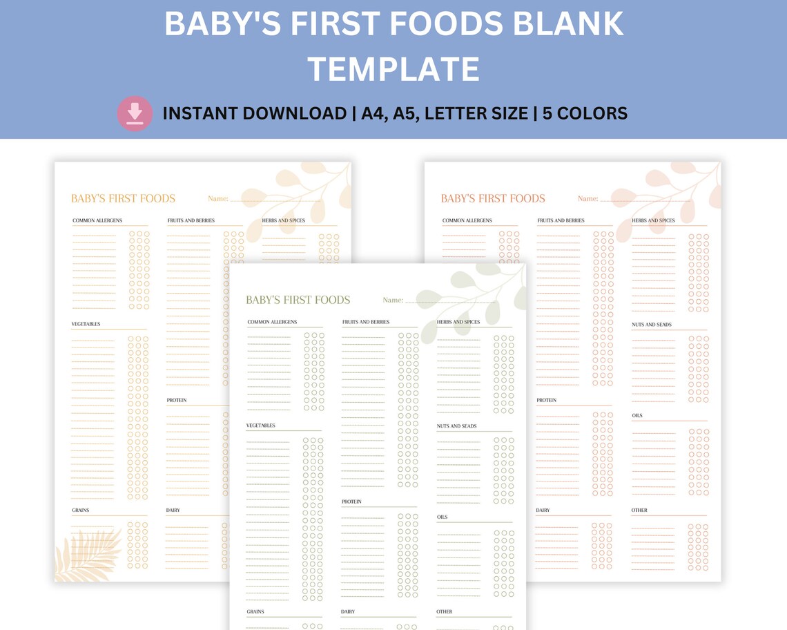 Baby Foods Tracker, Blank Foods List, Baby-led Weaning, Weaning Blank ...