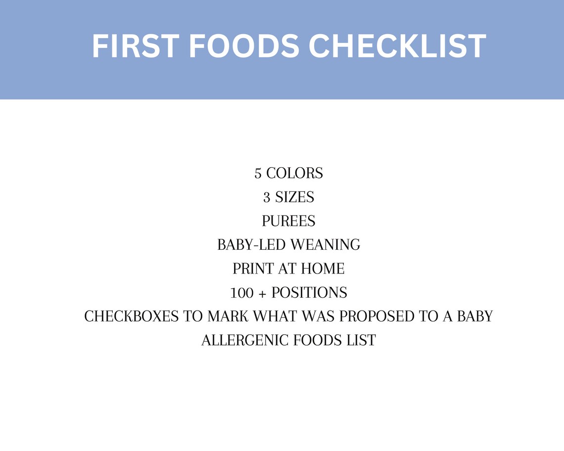 Baby's First 100 Foods Checklist, Weaning Tracker, List to Track Solids ...