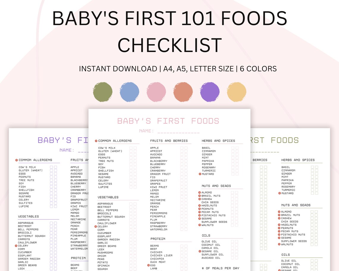 Baby Food Tracker, First 100 Foods, Baby-led Weaning and Puree, Baby ...