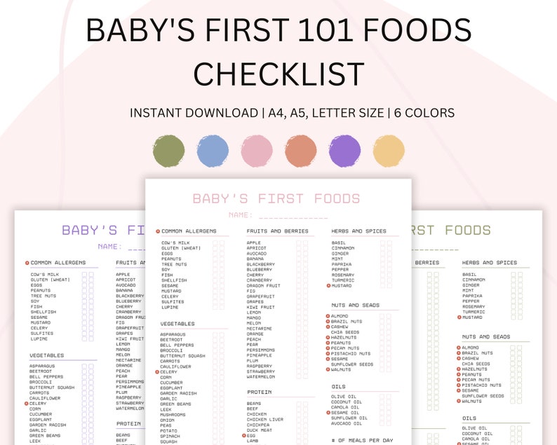 Baby Food Tracker, First 100 Foods, Baby-led Weaning and Puree, Baby ...