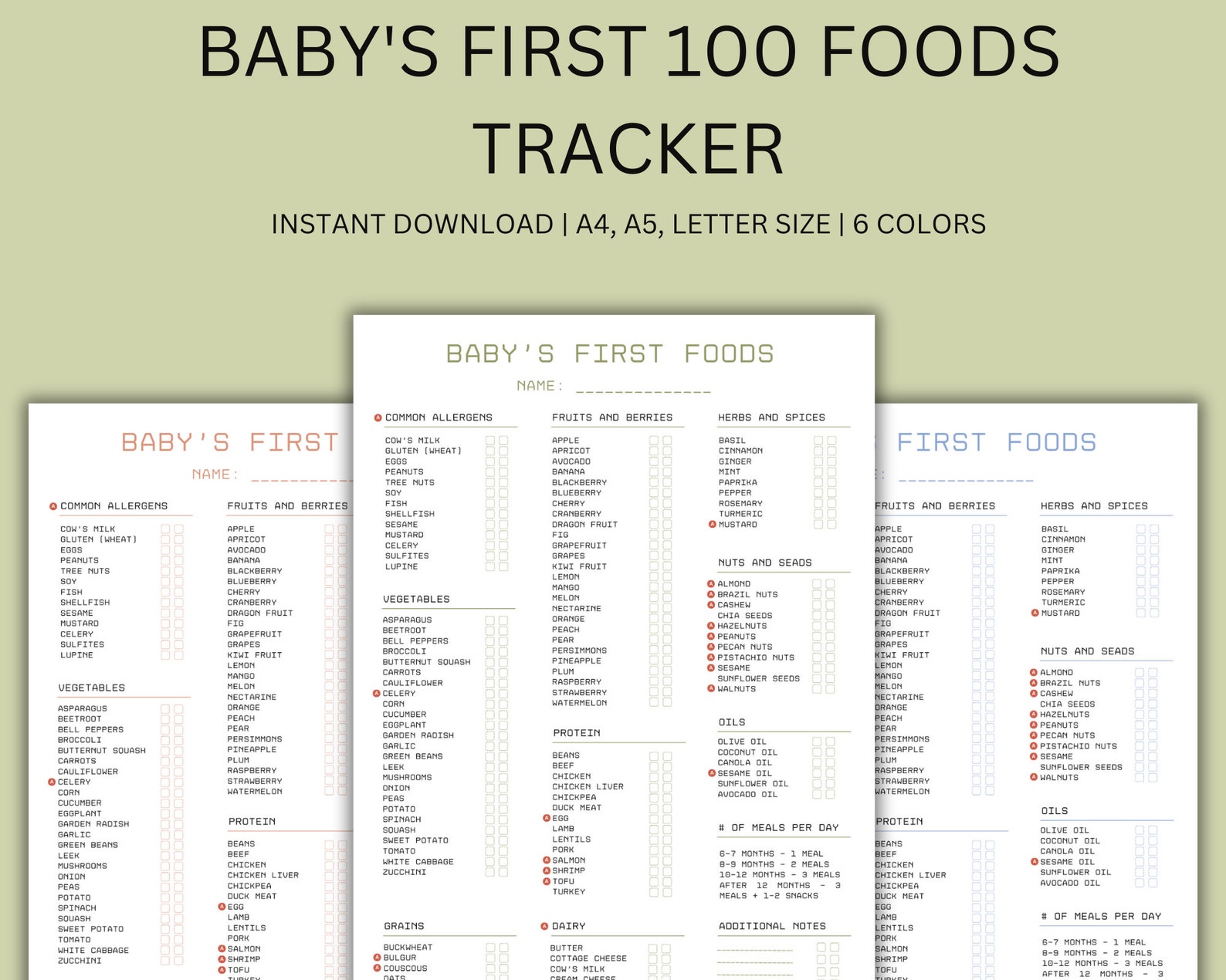 Baby's First Foods Tracker, BLW and Puree Friendly, 100 Foods, Baby-led ...