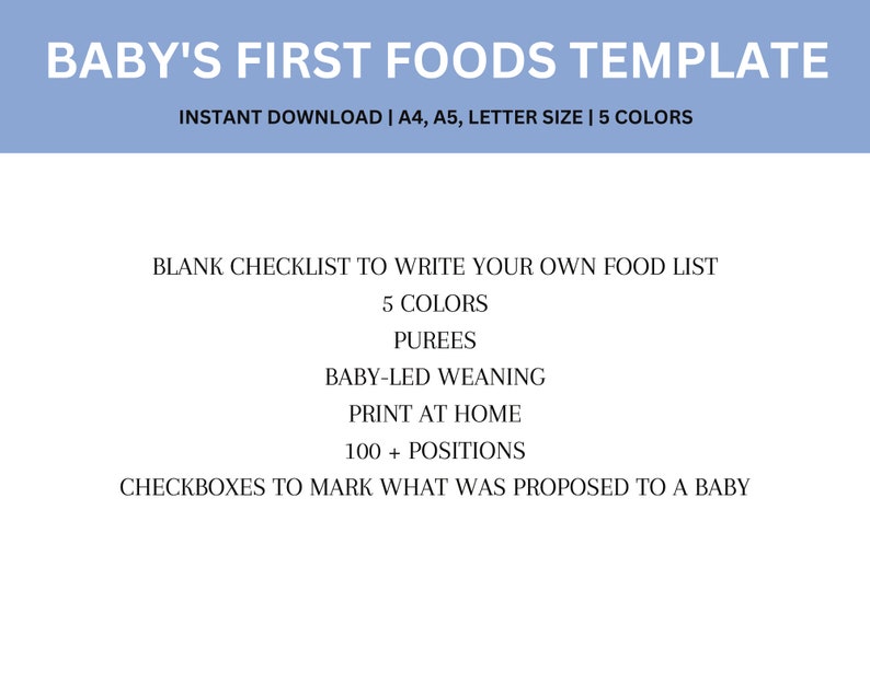 Baby Foods Tracker, Blank Foods List, Baby-led Weaning, Weaning Blank ...