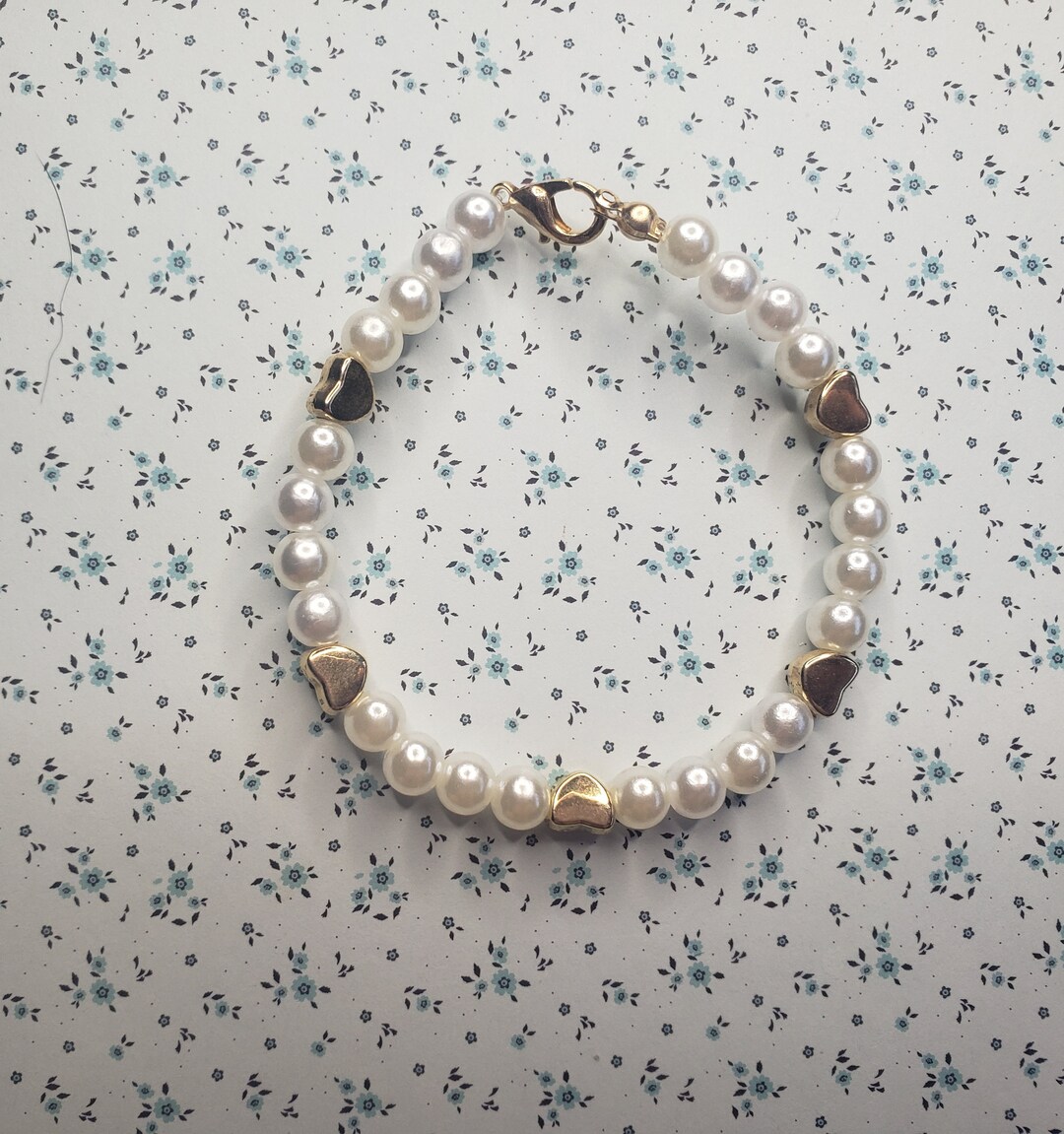 Beaded Pearl and Gold Heart Braclet - Etsy