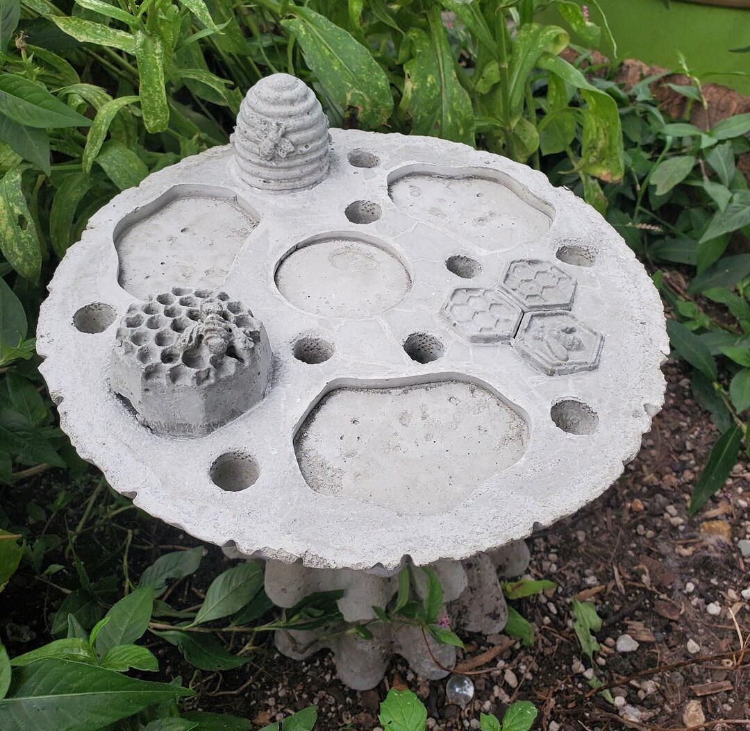 Cement Bee Watering Station, Butterfly Puddler Dish, Pollinator Garden ...