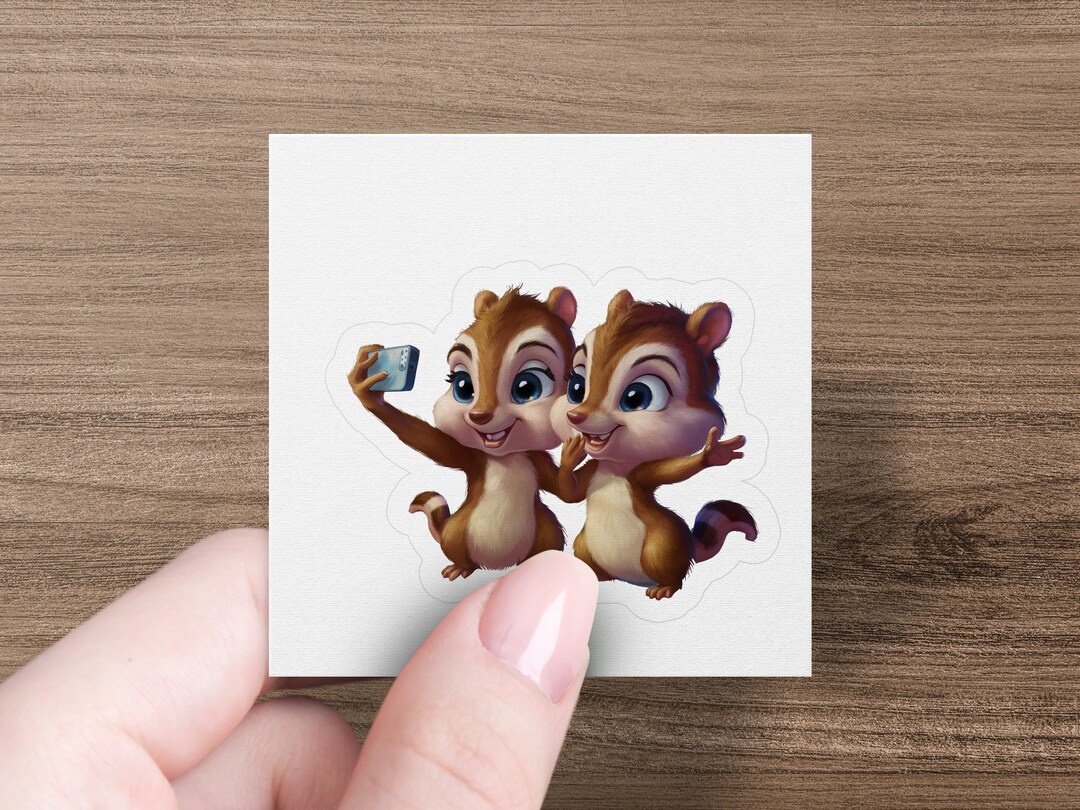 Cute Chipmunk Selfie Sticker, Cartoon Animal Decal, Laptop and Phone ...