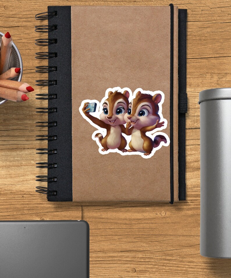 Cute Chipmunk Selfie Sticker, Cartoon Animal Decal, Laptop and Phone ...