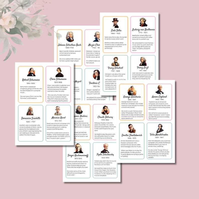 Piano Composers Flashcards | Music Teacher | Instant Digital Download ...