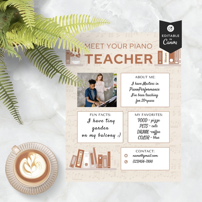 Meet the Teacher Editable Canva Piano Teacher Introduction Boho ...