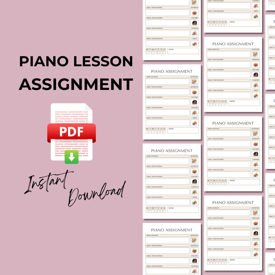 Piano Lesson Assignment | Instant Download | Practice Tracker | Music ...