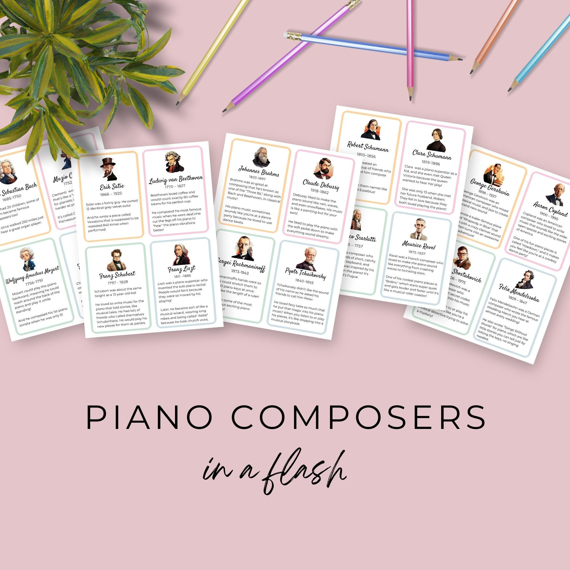 Piano Composers Flashcards | Music Teacher | Instant Digital Download ...