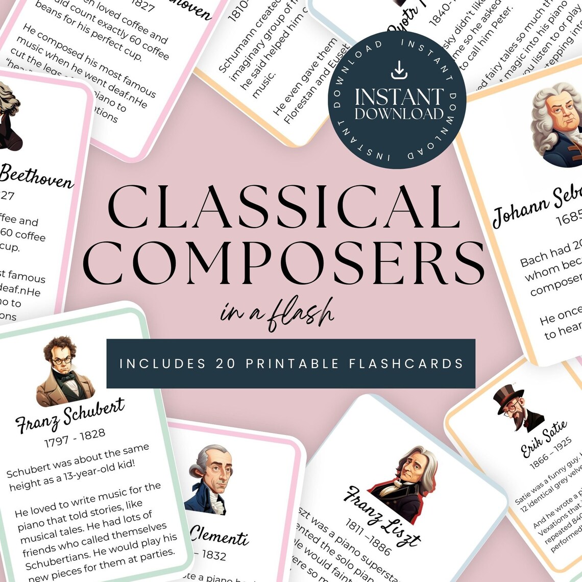 Piano Composers Flashcards | Music Teacher | Instant Digital Download ...