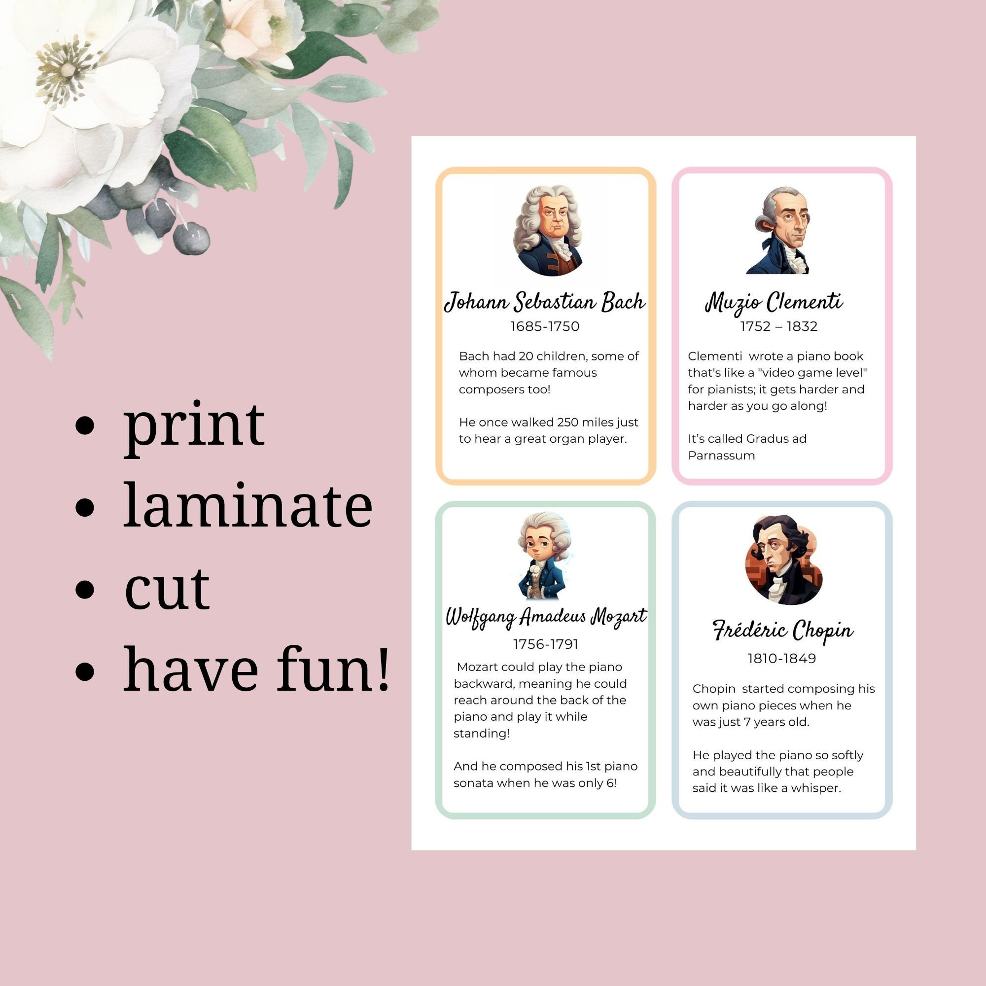 Piano Composers Flashcards | Music Teacher | Instant Digital Download ...