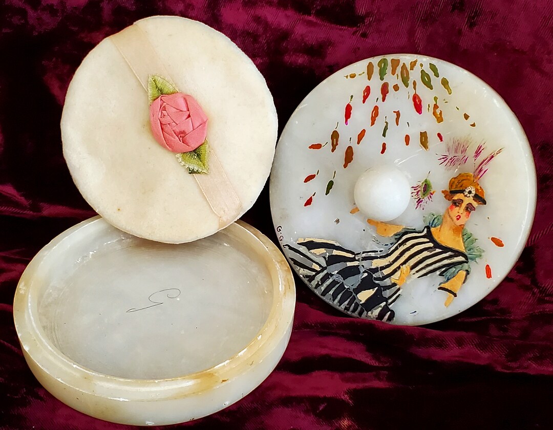 Rare Antique Vintage 1920's Flapper Art Deco Alabaster Powder Box W ...