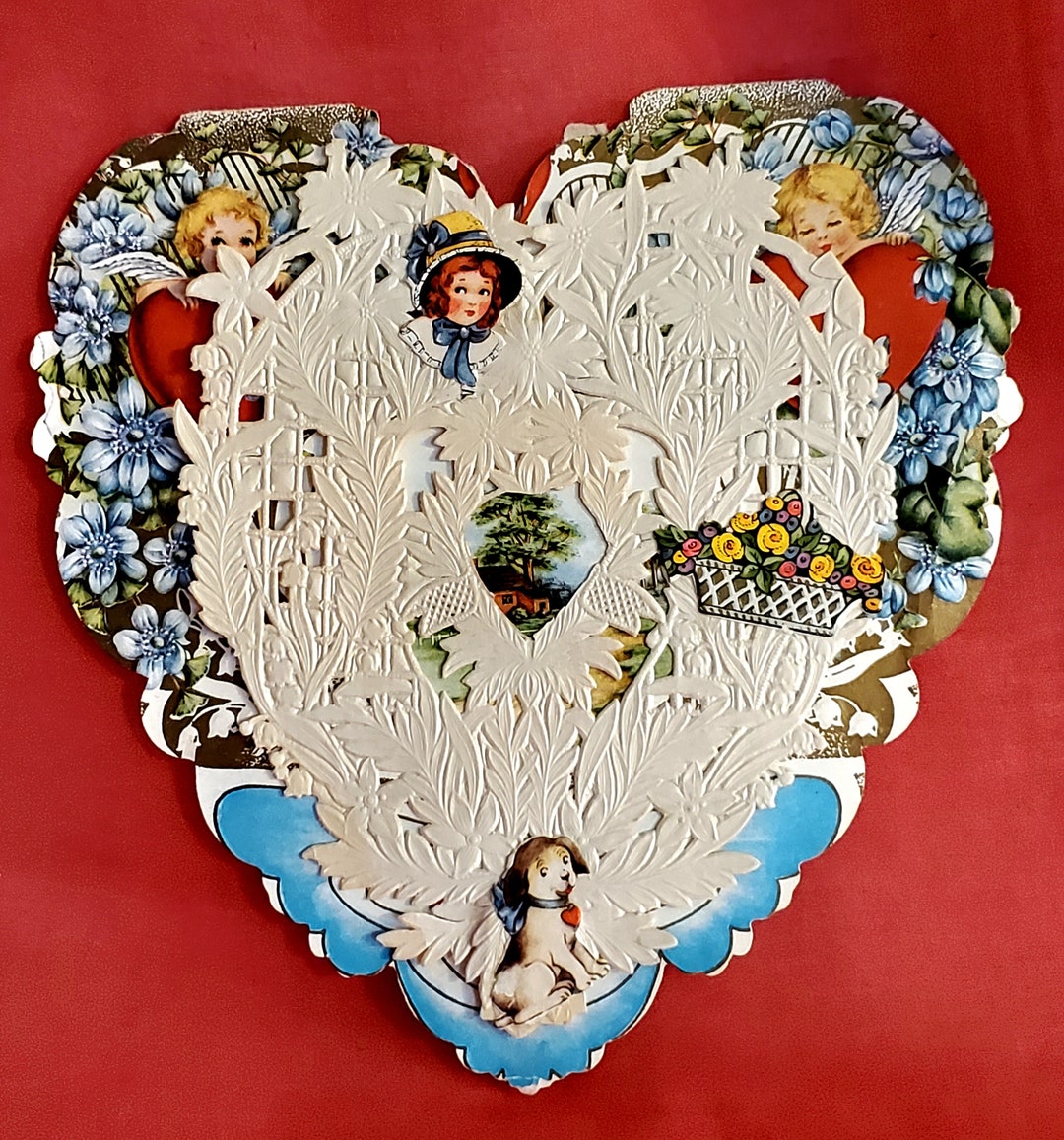 Antique WHITNEY MADE Heart Shape Victorian Valentine Card Die Cut 3-D ...