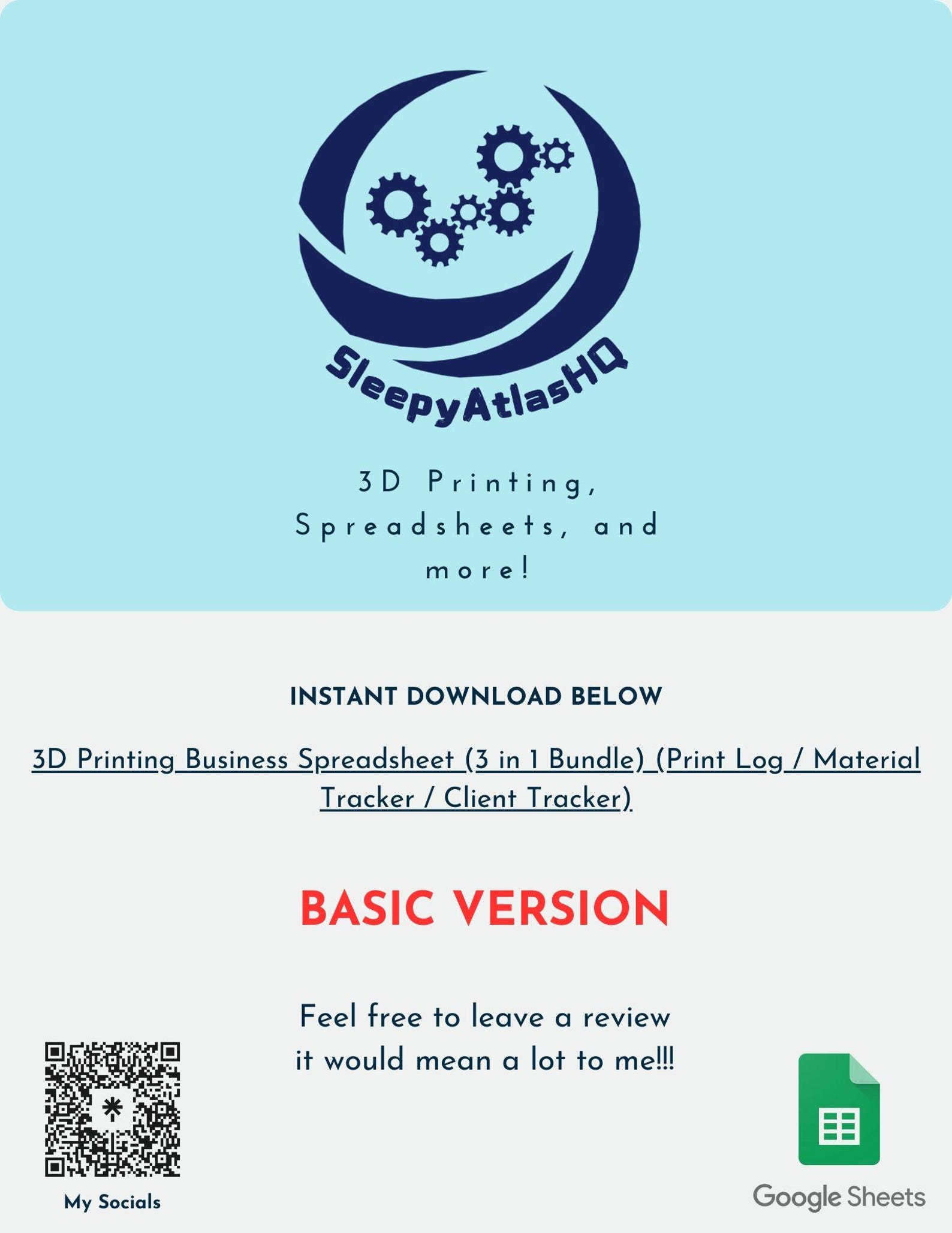 Basic Version: 3D Printing Business Spreadsheet (3-in-1 Bundle) (print ...