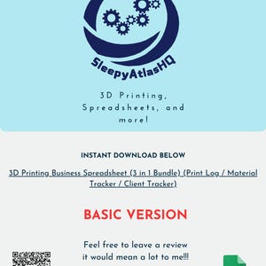 Basic Version: 3D Printing Business Spreadsheet (3-in-1 Bundle) (print ...