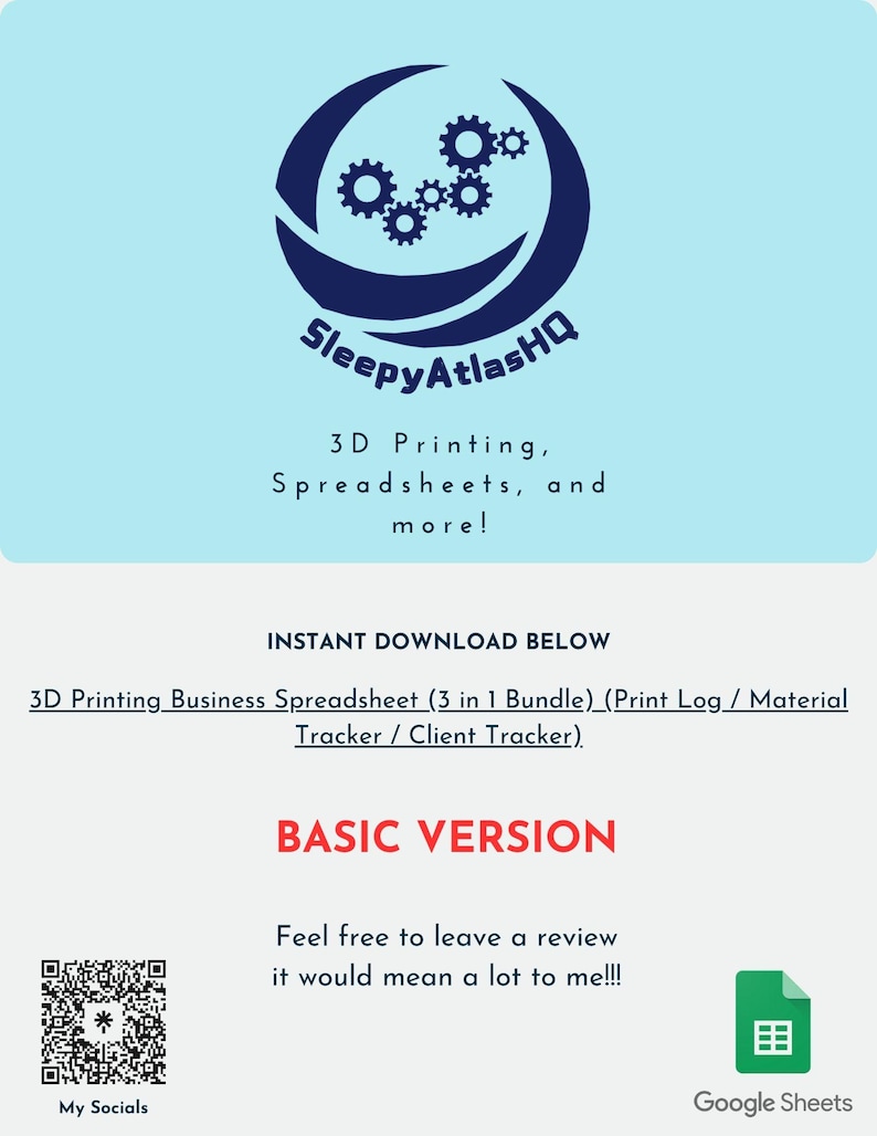 Basic Version: 3D Printing Business Spreadsheet (3-in-1 Bundle) (print ...