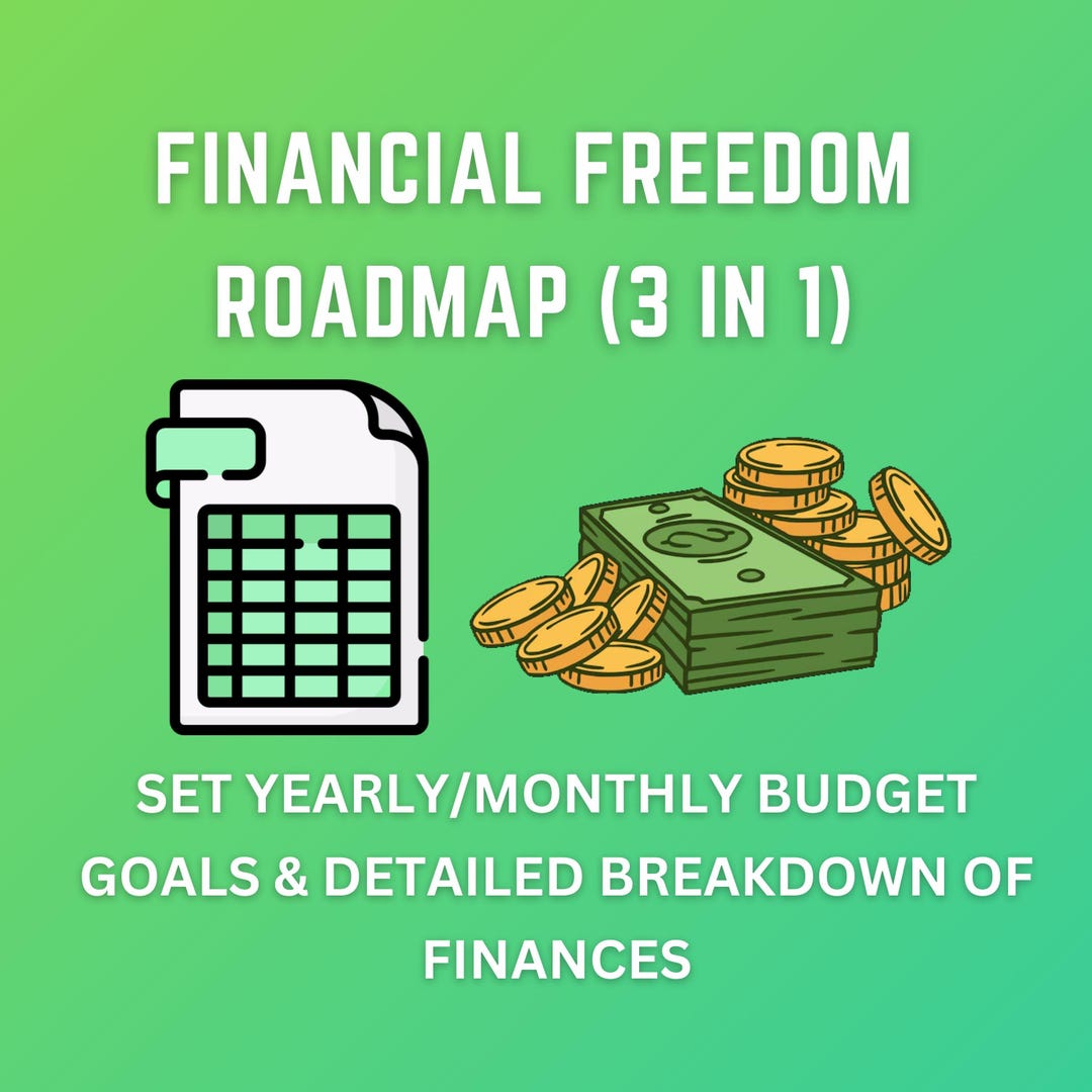 Financial Freedom Roadmap With Monthly & Yearly Budget Trackers (3 in 1 ...