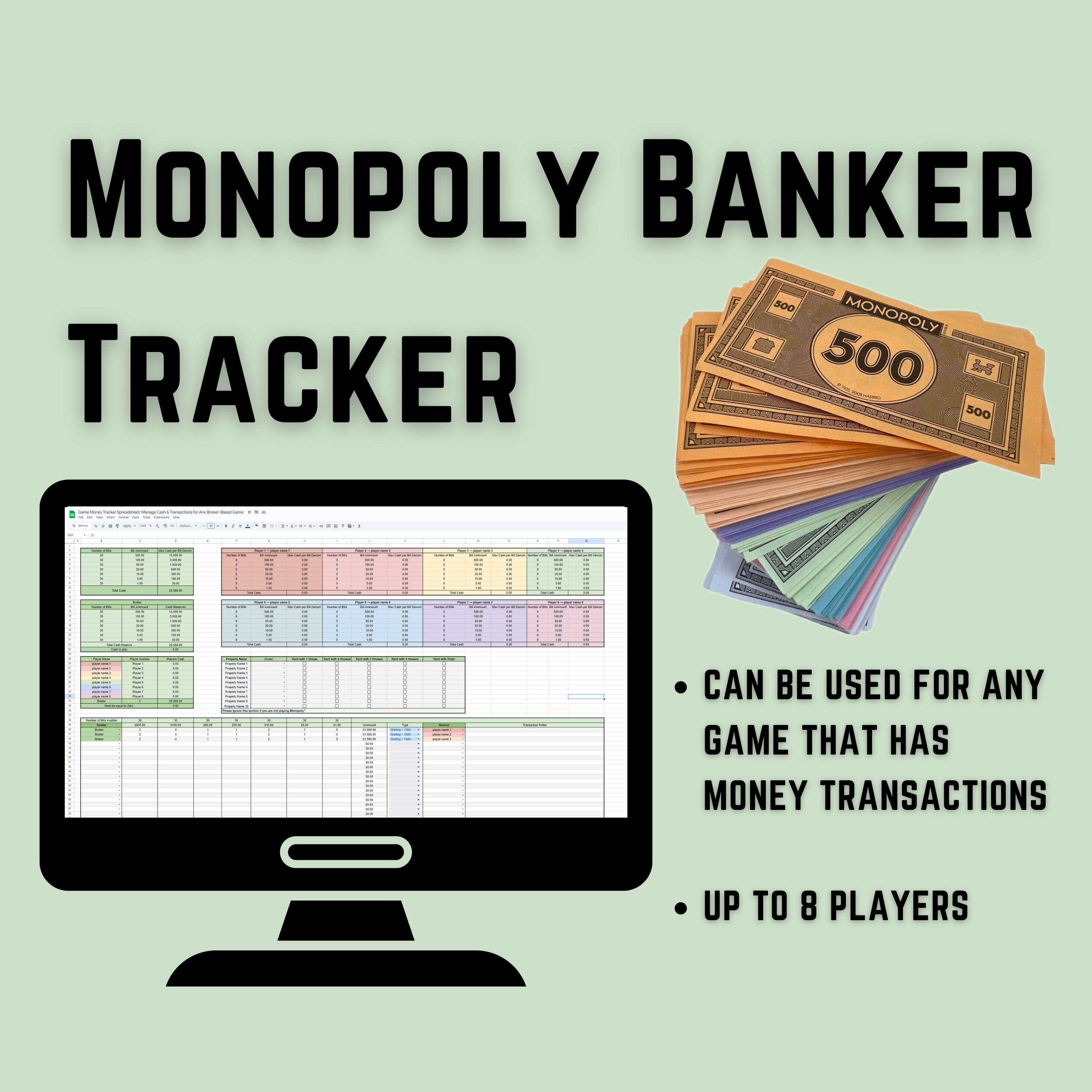 Monopoly-inspired Money Tracker Spreadsheet – Digital Tool for ...