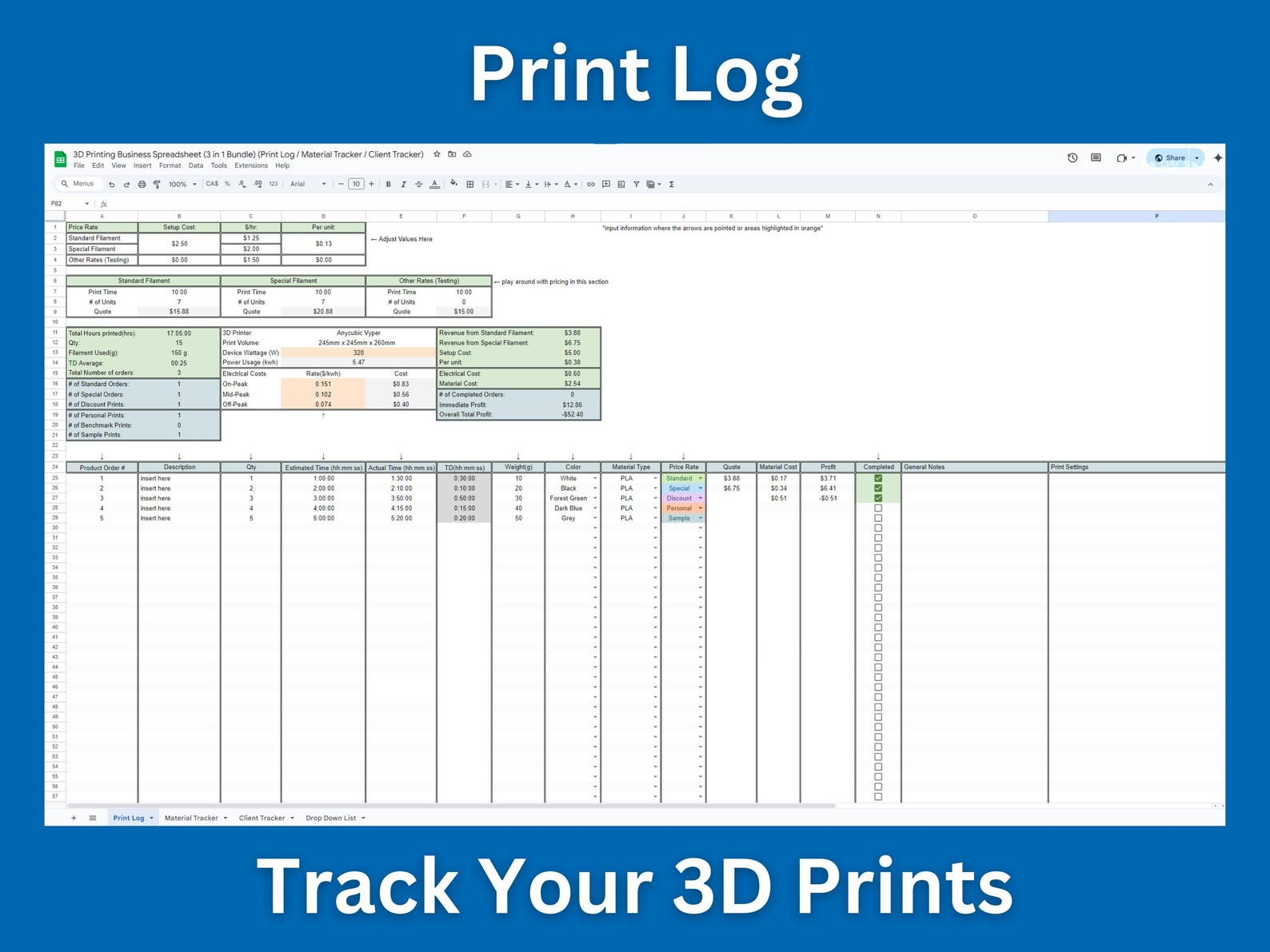 Ultimate 2-in-1 3D Printing Business Tool: Print Log & Material Tracker ...