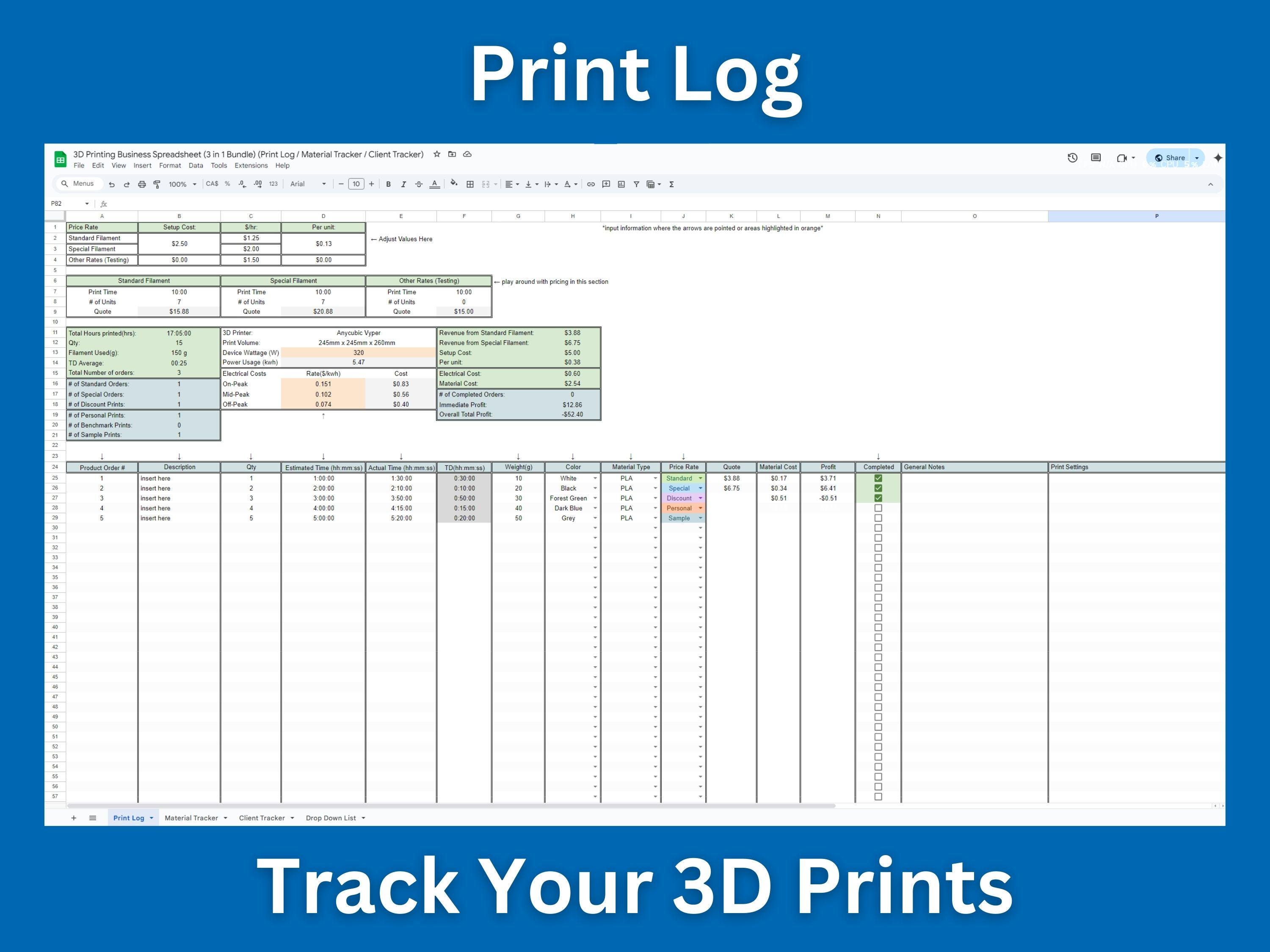 Ultimate 2-in-1 3D Printing Business Tool: Print Log & Material Tracker ...