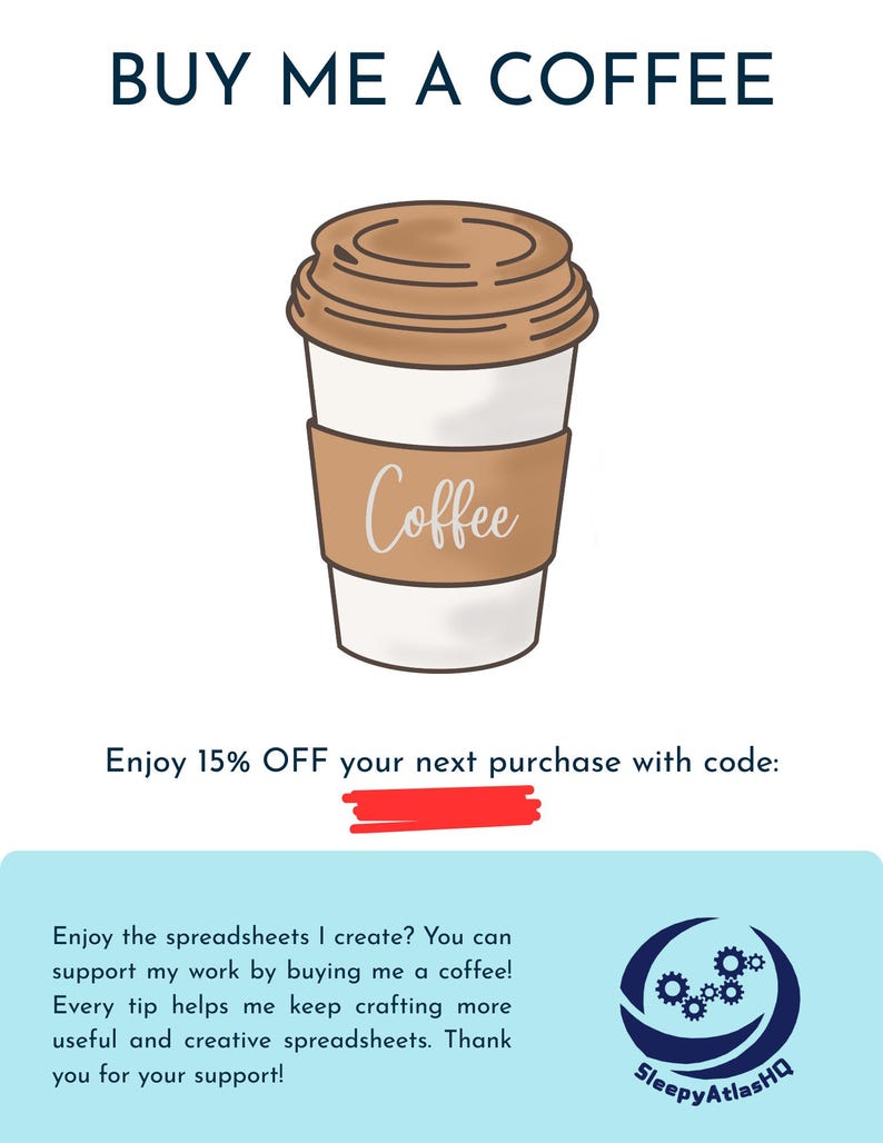 Buy Me a Coffee – Support My Spreadsheet Creations - Etsy