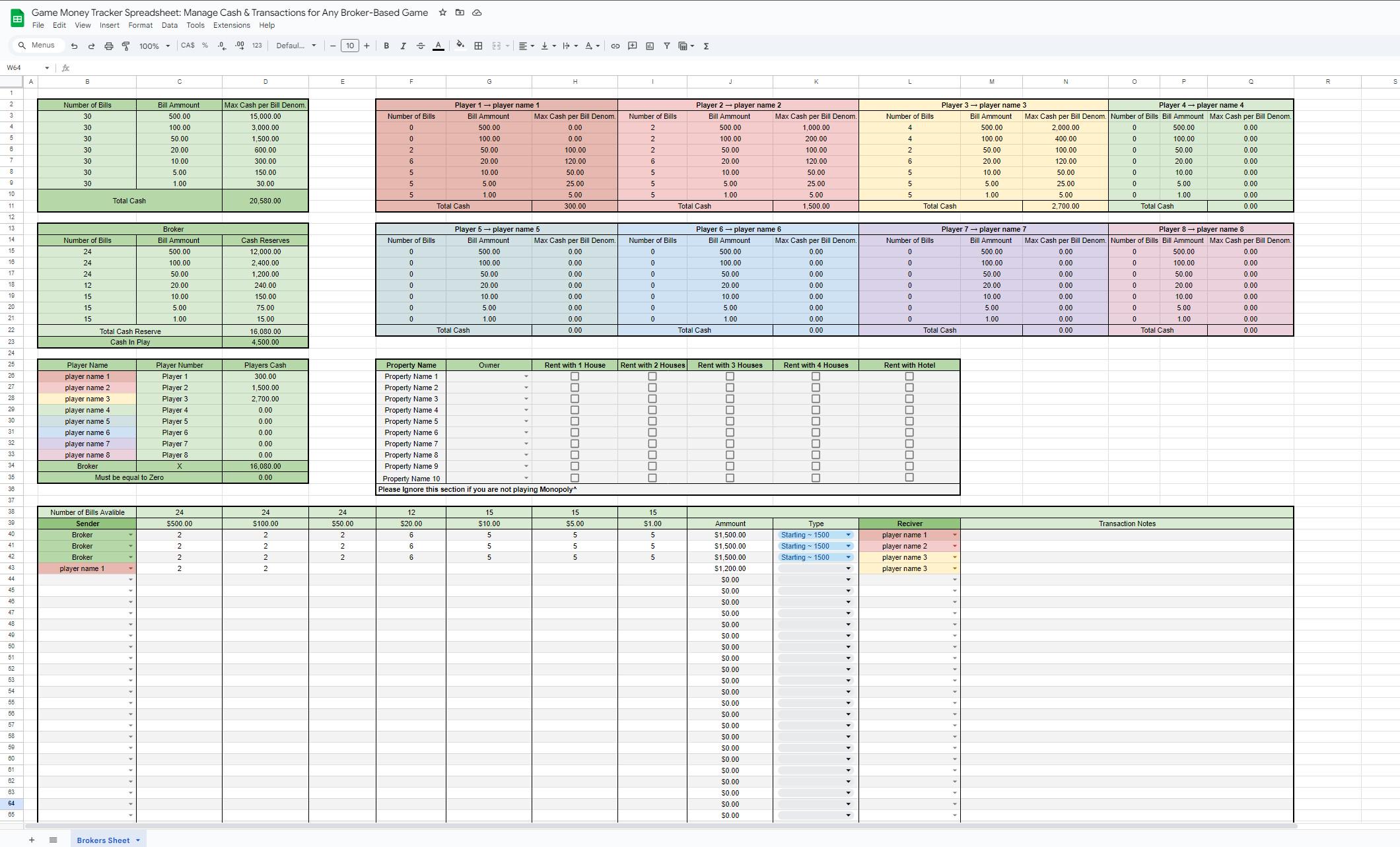 Monopoly-inspired Money Tracker Spreadsheet – Digital Tool for ...