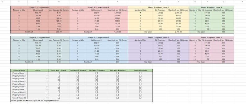 Monopoly-inspired Money Tracker Spreadsheet – Digital Tool for ...