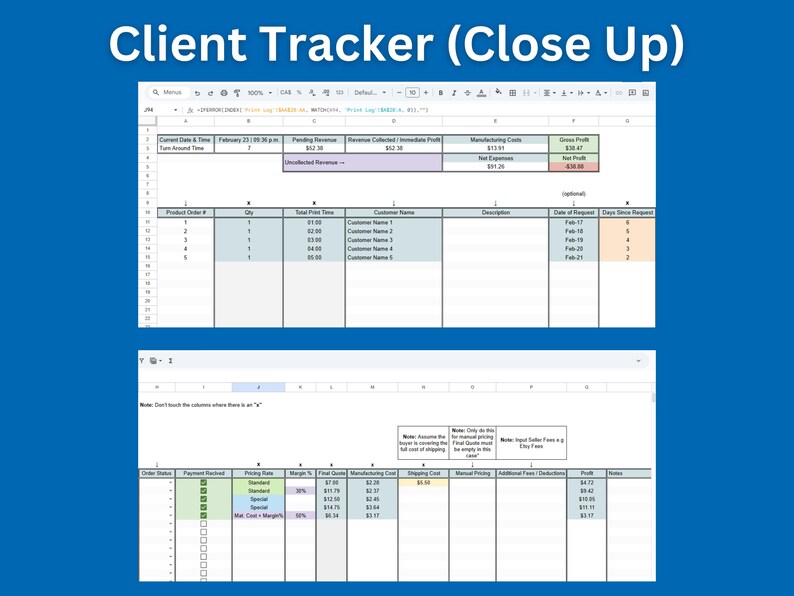 Pro Version: 3D Printing Business Spreadsheet (3-in-1 Bundle) (print Log / Material Tracker ...