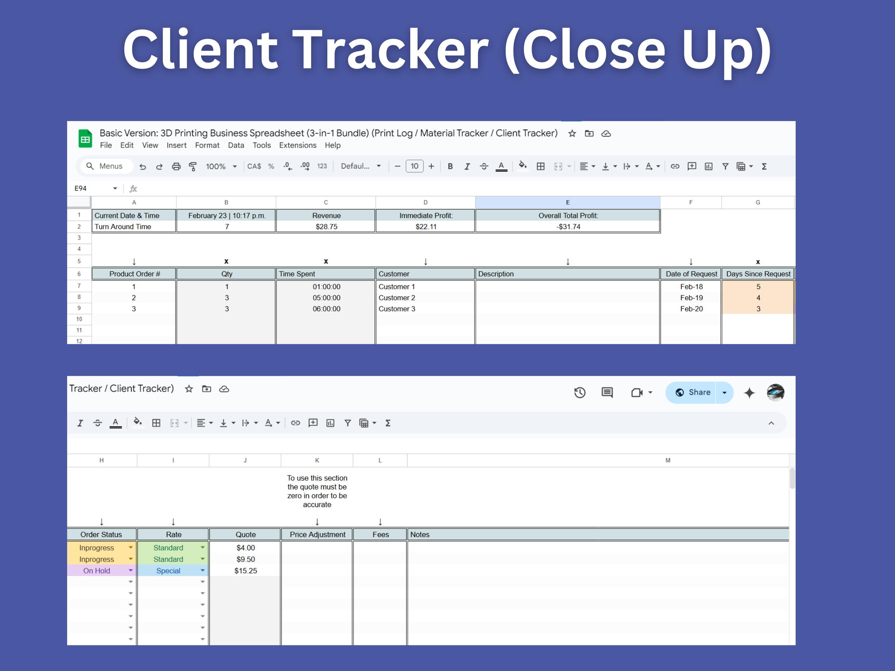 Basic Version: 3D Printing Business Spreadsheet (3-in-1 Bundle) (print ...