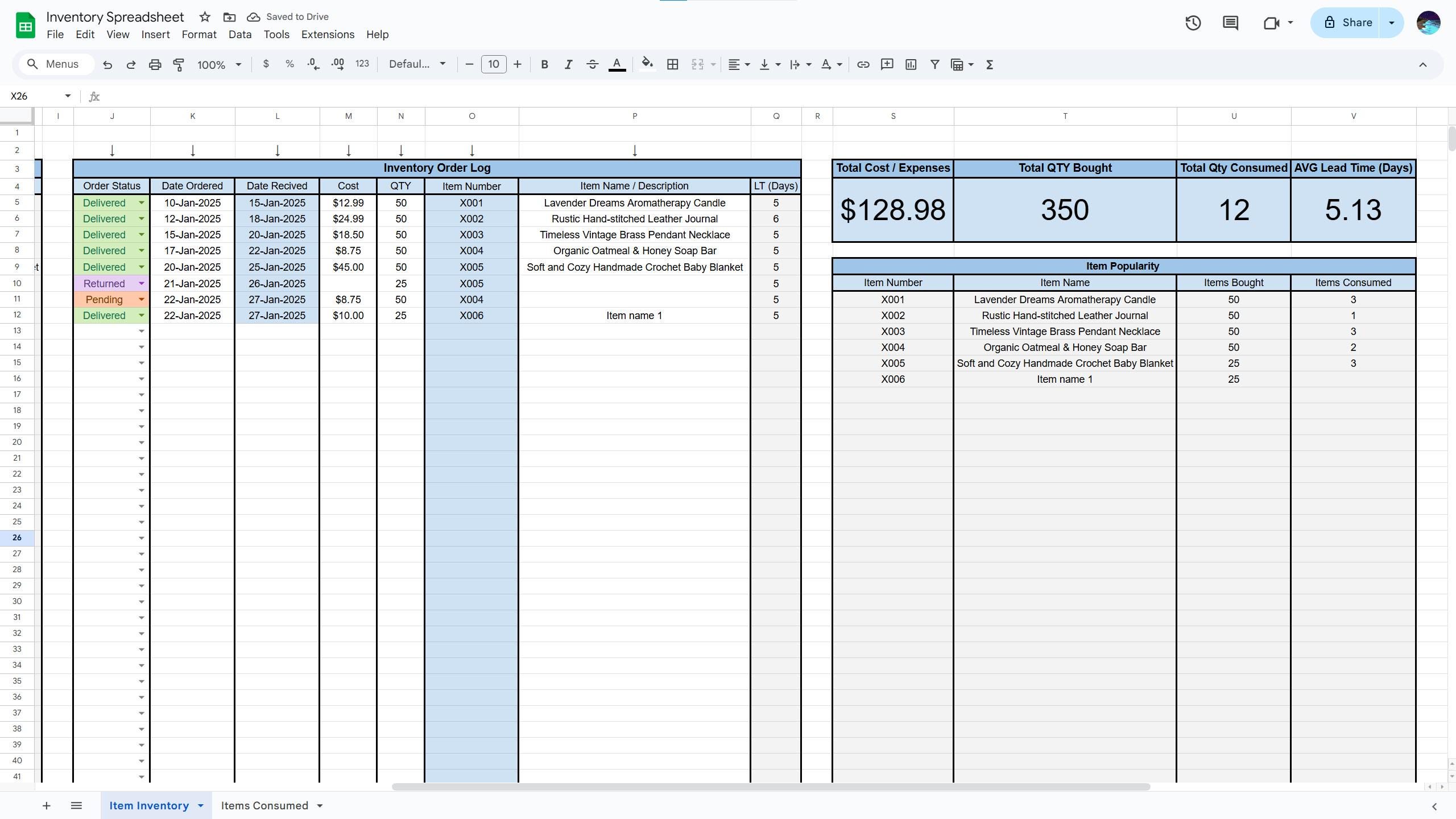 Tool Inventory Tracker Spreadsheet | Easy Stock Management Tool for ...