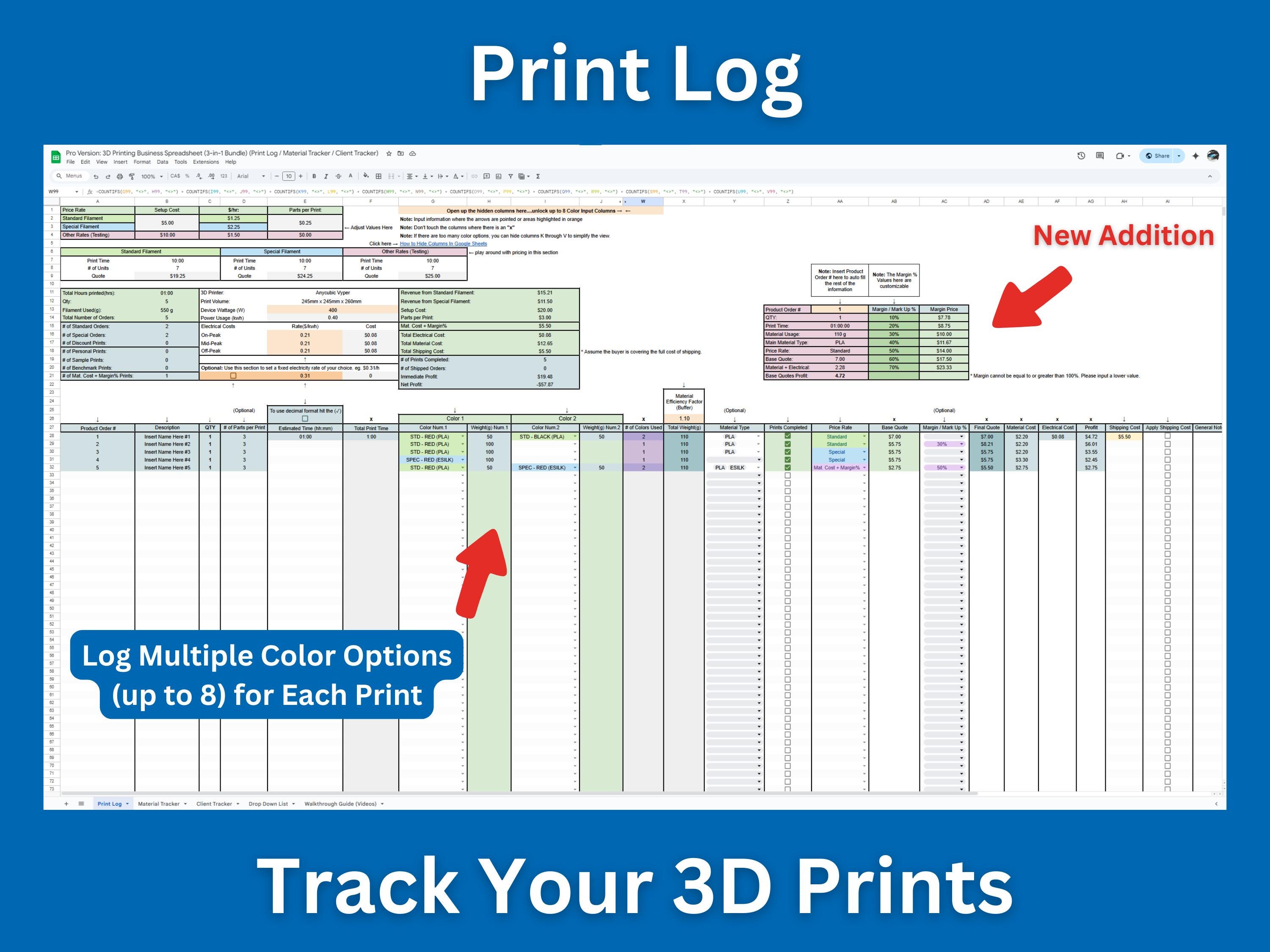 Pro Version: 3D Printing Business Spreadsheet (3-in-1 Bundle) (print ...
