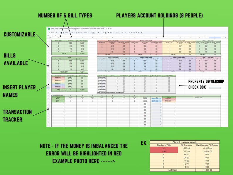 Monopoly-inspired Money Tracker Spreadsheet – Digital Tool for ...
