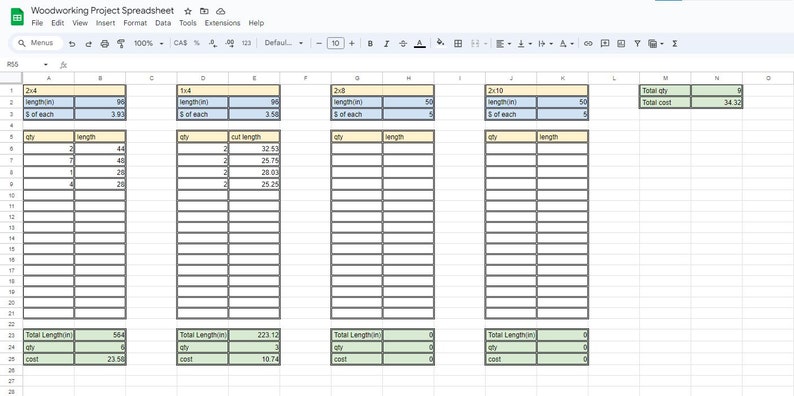 Woodworking Project Pricing Template: Material & Labor Tracker - Etsy