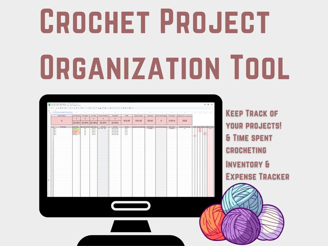 Crochet Planner Spreadsheet Digital Project & Yarn Inventory Tracker ...