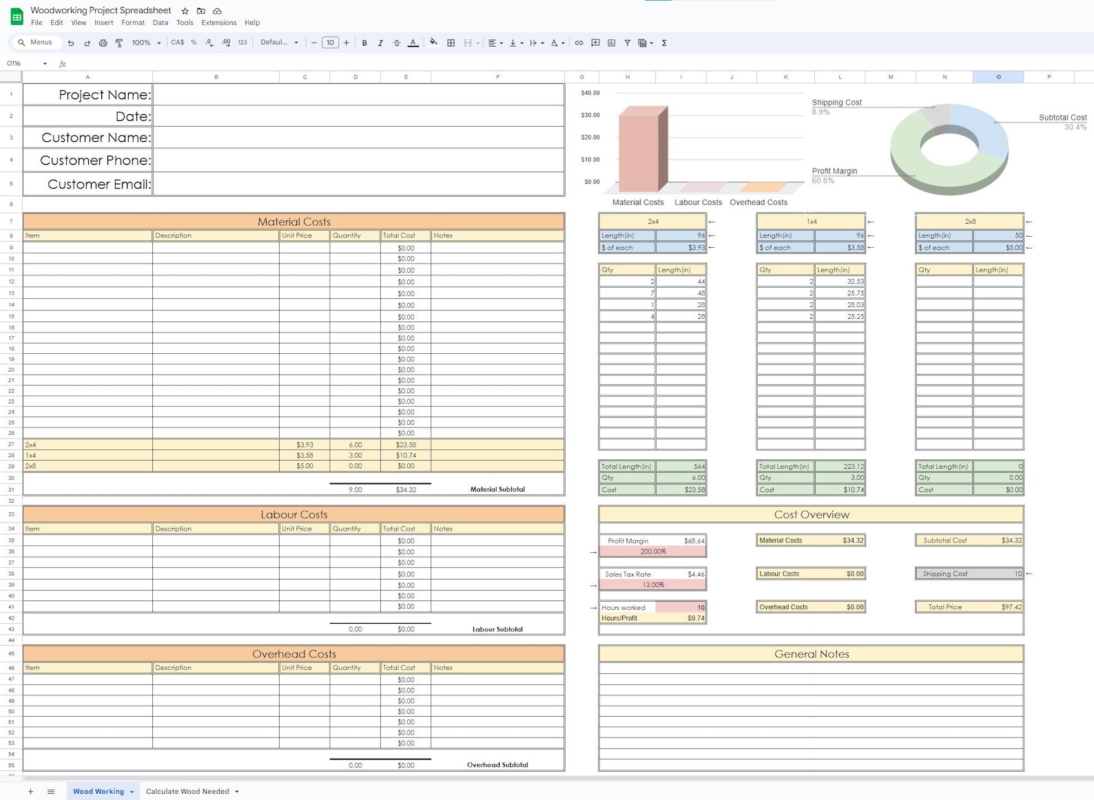 Woodworking Project Pricing Template: Material & Labor Tracker - Etsy