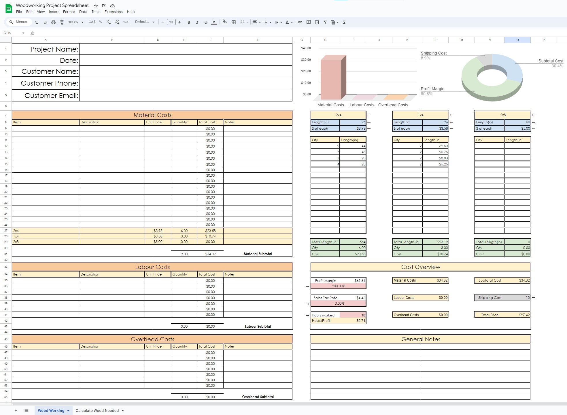 Woodworking Project Pricing Template: Material & Labor Tracker - Etsy