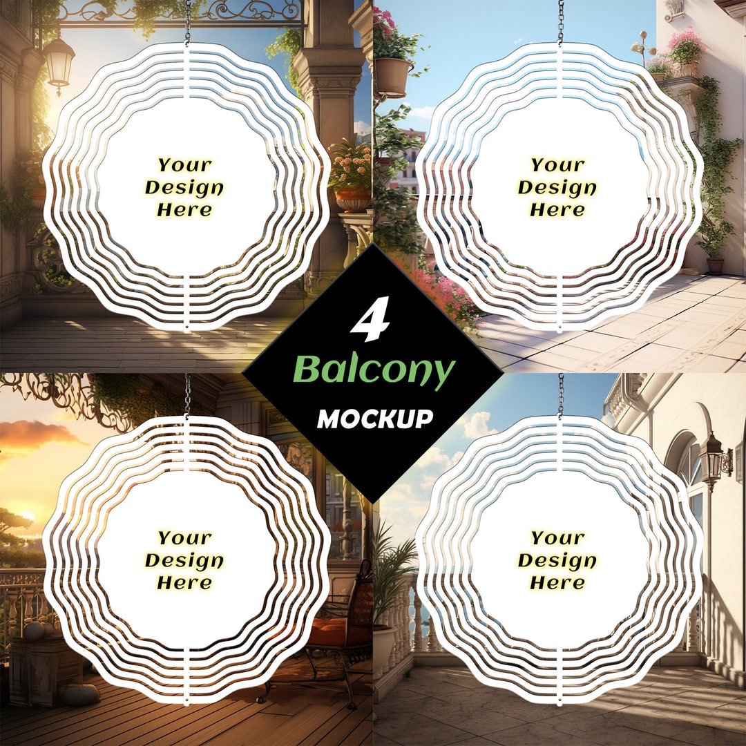 Set of Four Wind Spinner Mockup Template Bundle, 4 X Balcony ...