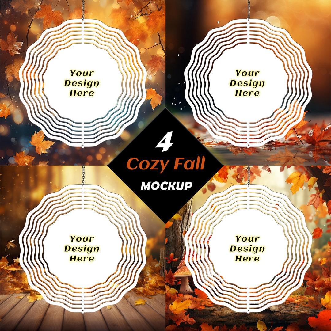 Set of Four Wind Spinner Mockup Template Bundle, 4 X Cozy Fall ...