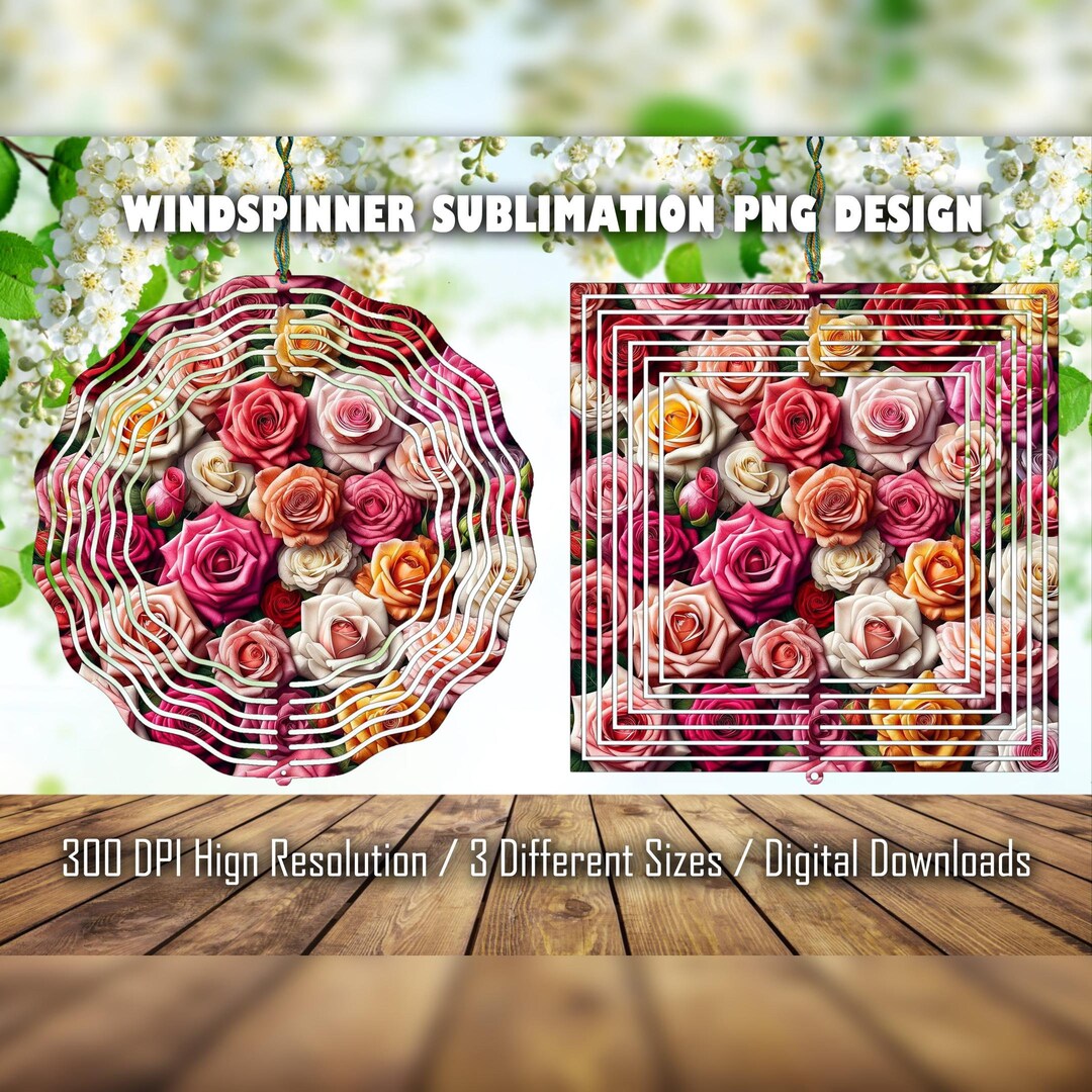 3D Roses Wind Spinner Sublimation Designs Png, House and Garden Decor ...
