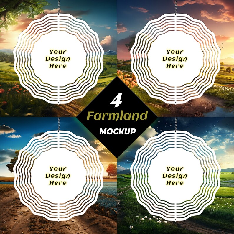 Set of Four Wind Spinner Mockup Template Bundle, Farmland Transparent ...