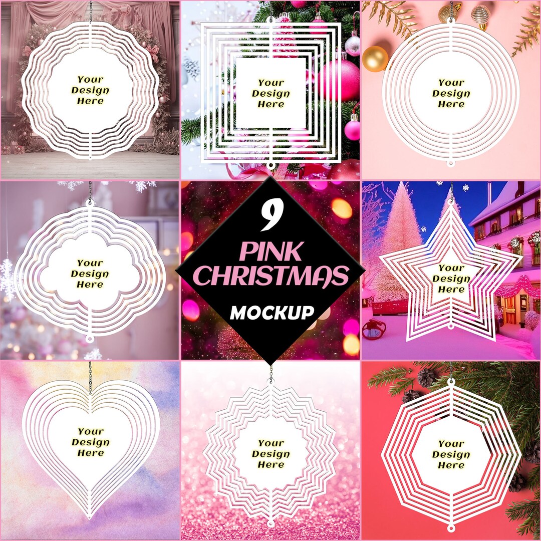 Pink Christmas Wind Spinners Mockup Template Bundle, Set of Nine Png ...