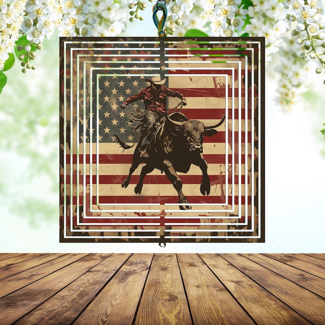 American Flag and Rodeo Cowboy Wind Spinner Sublimation Designs Png ...