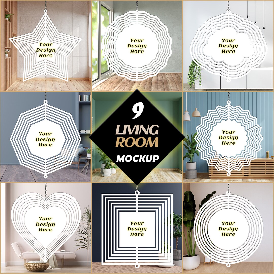 Living Room Wind Spinners Mockup Template Bundle, Set of Nine Png ...