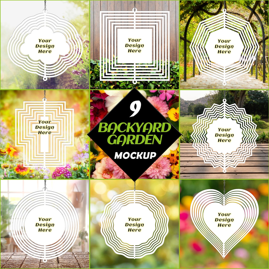 Outdoor Garden Wind Spinners Mockup Template Bundle, Set of Nine Png ...