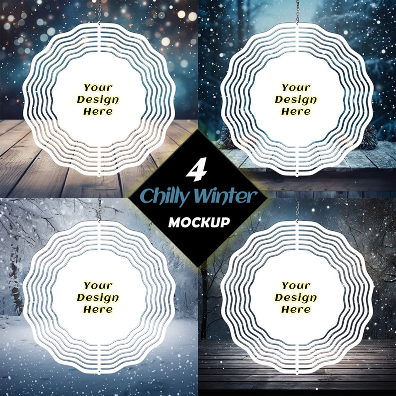 Set of Four Wind Spinner Mockup Template Bundle, 4 X Chilly Winter ...
