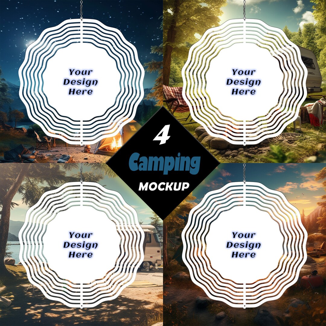 Set of Four Wind Spinner Mockup Template Bundle, Camping Theme ...