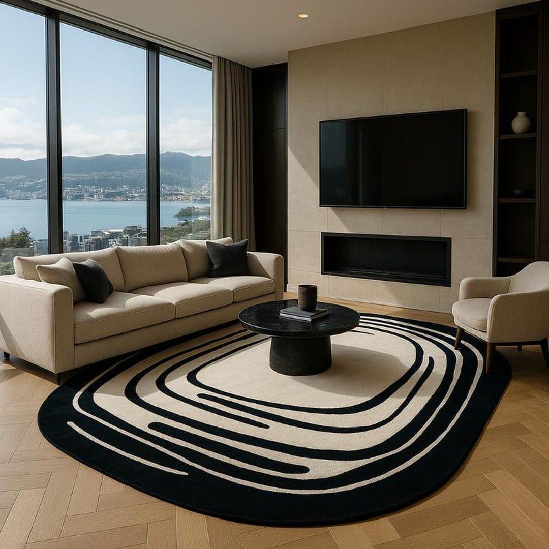 Modern Wool Area Rug – Black and Beige Abstract Design - Etsy