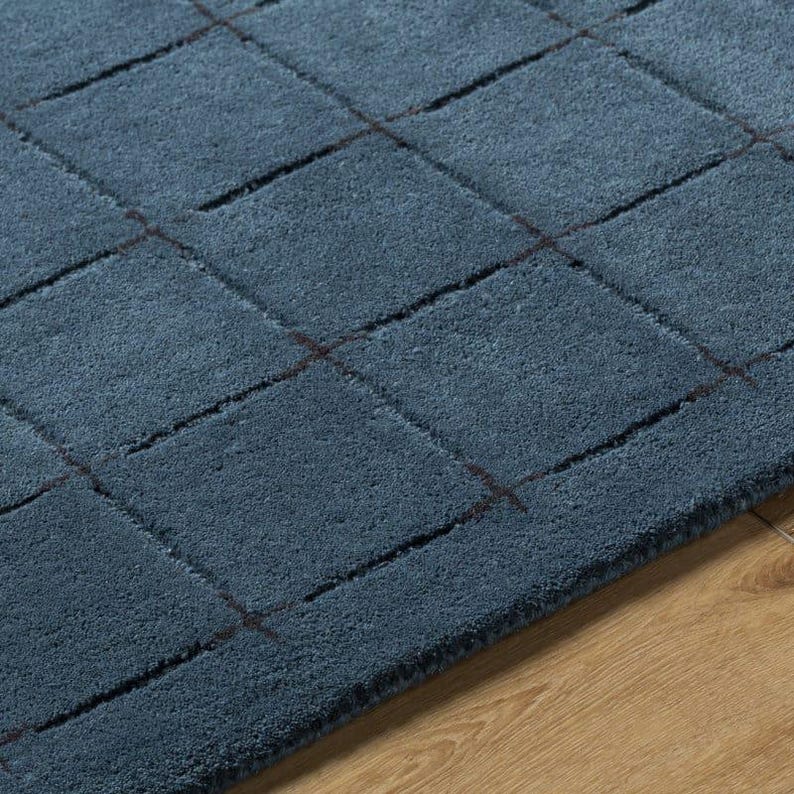 Green and Blue Grid Woolen Area Rugs & Handmade Tufted 100% Wool Carpet ...